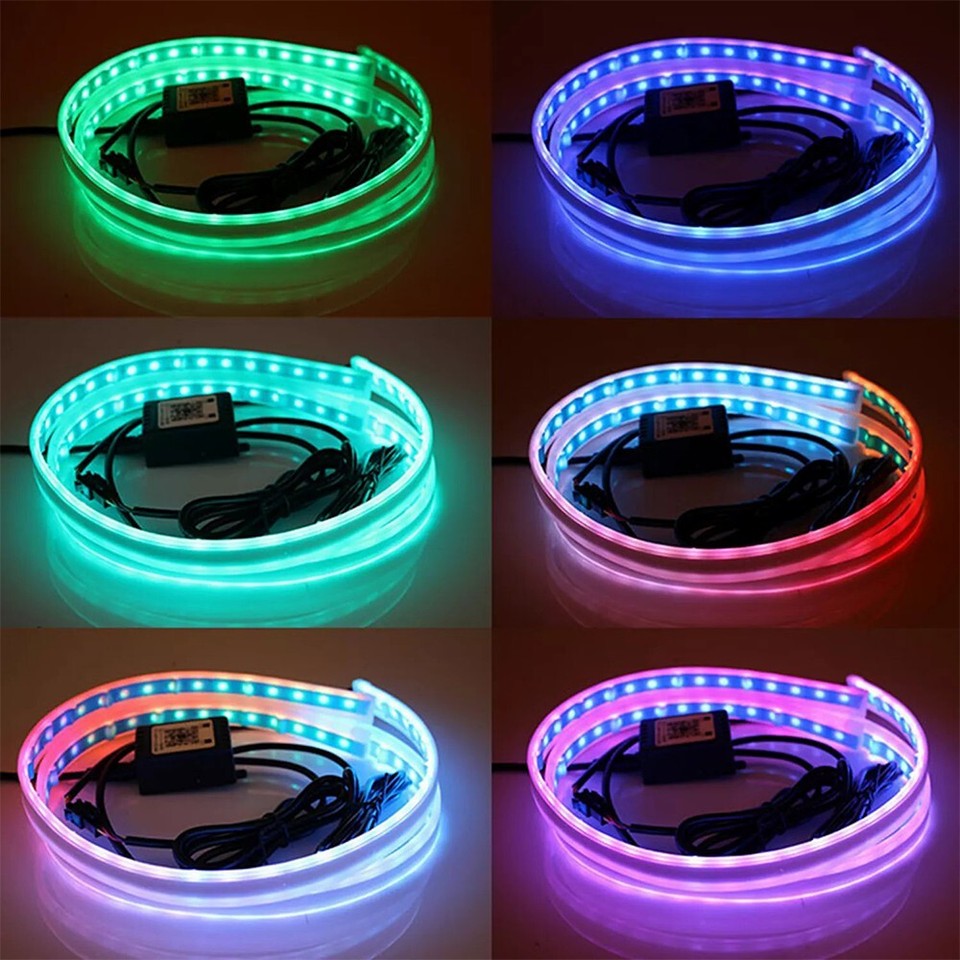 60CM RGB LED DRL Light Car Headlight Strip Light Turn Signal APP ...