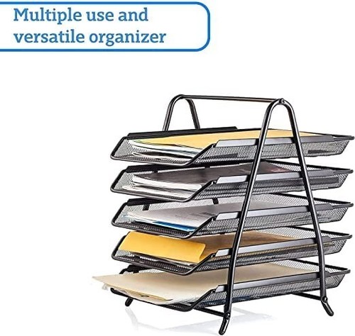 5 Tier Mesh Metal Desk Organizer File Rack Letter Tray A4 Paper ...