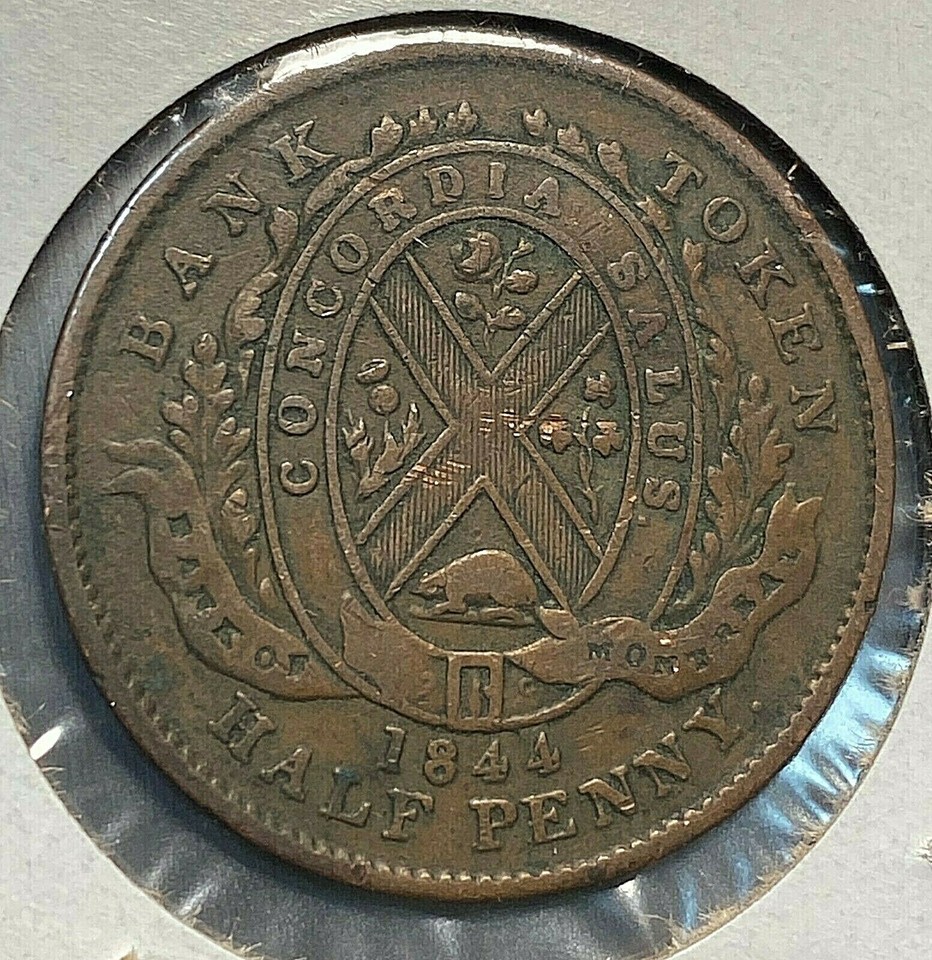 1844 Bank of Montreal Halfpenny Token Nice Brown XF Tn-18 CHN | eBay