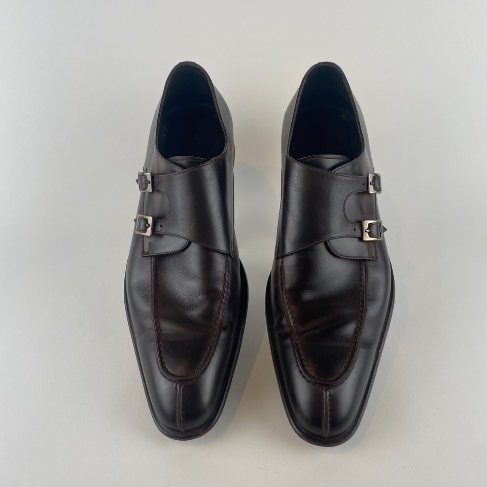 Façonnable Mens Chocolate Brown Double Monk Strap Leather Shoes 12 Made ...