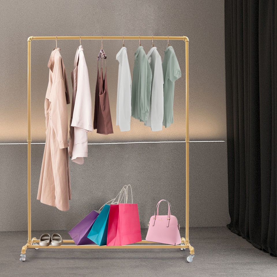 Industrial Vintage Style Clothes rack W/ Wheels Bottom Crossbar For ...