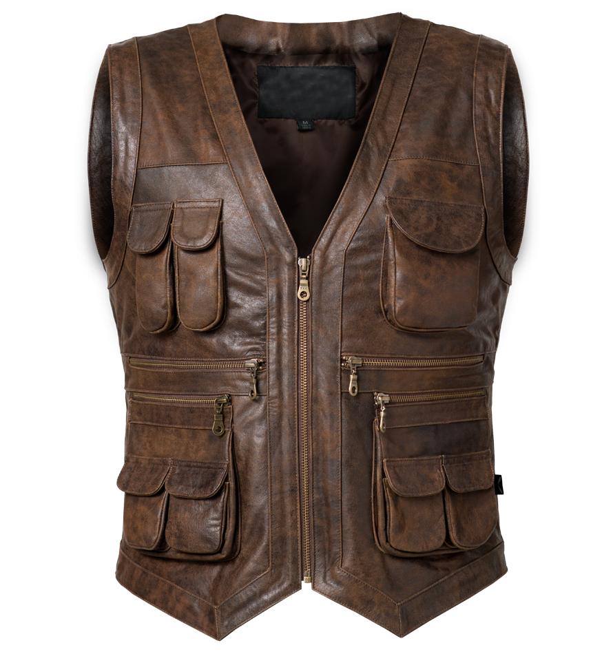 Real Distressed Leather Brown Vintage Leather Commando Vest Hunter Vest ...