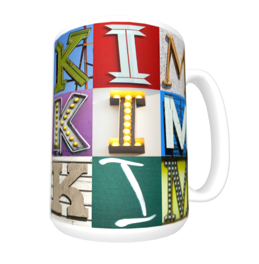 KIM Coffee Mug / Cup featuring the name in photos of sign letters | eBay