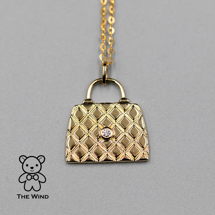 Stylish Purse Design Diamond Pendant 18K Yellow Gold Charm Unique Gift ...