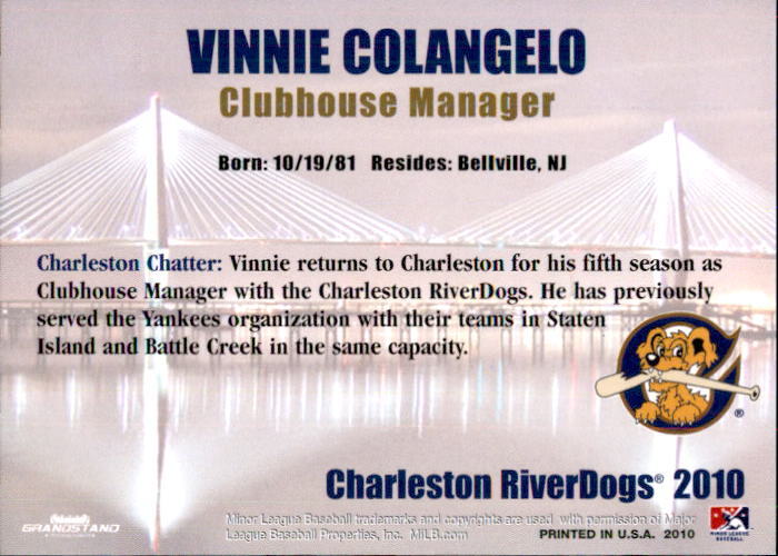 2010 Charleston RiverDogs Grandstand 33 Vinnie Colangelo Bellville New ...
