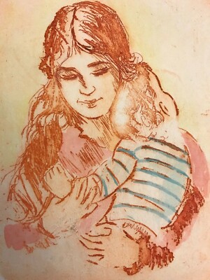 Joan Purcell Etching "Elijah" Hand-Colored Signed 165/200 Double Mat 12 ...