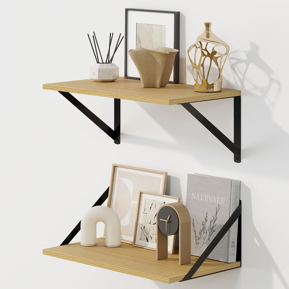 Deep Floating Shelves for Wall, 16W X 8D Wall Mounted Shelves Set of 2 ...