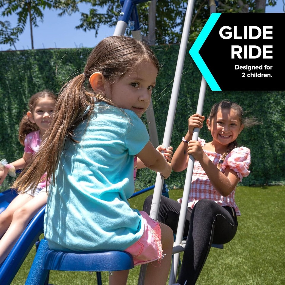 Kids Outdoor Metal Swing Slide Glider Trapeze Set Childrens Backyard ...