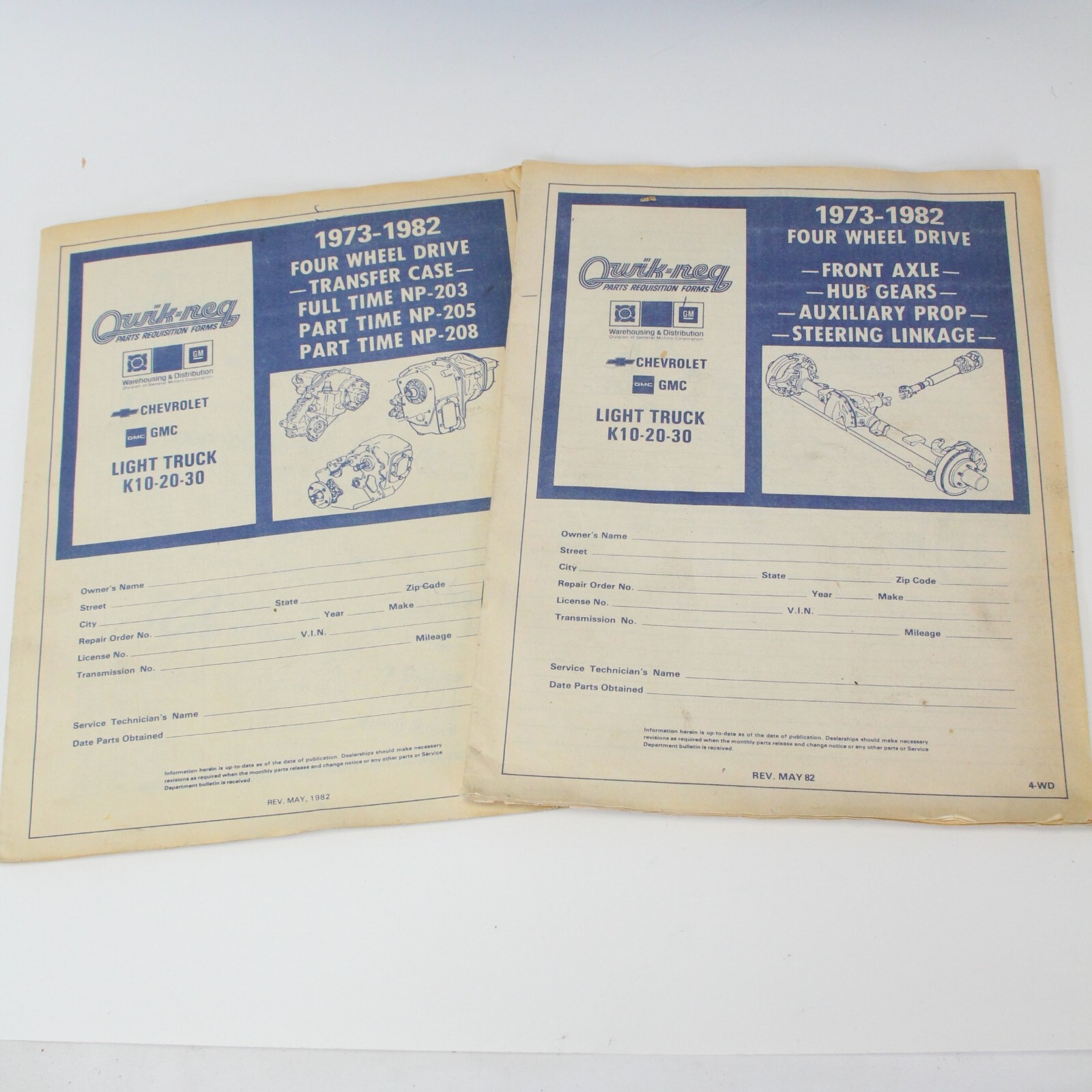 Qwik Reg Parts Requisition Forms Chevrolet Light Truck K10-20-30 1973 ...