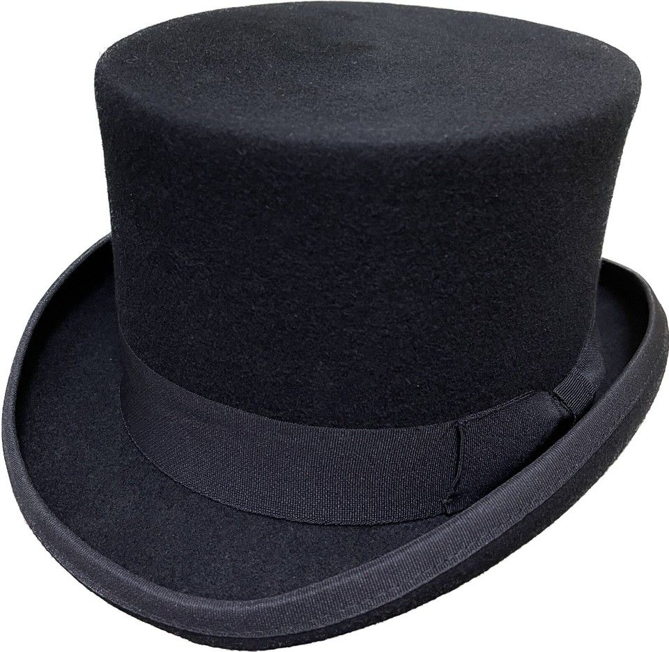 Timeless Black Wool Top Hat with Curled Brim Men Topper Gothic ...