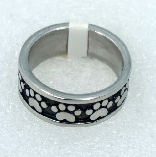 Paw Print Ring Dog Cat Bear Stainless Steel Band Black Silver Pet ...