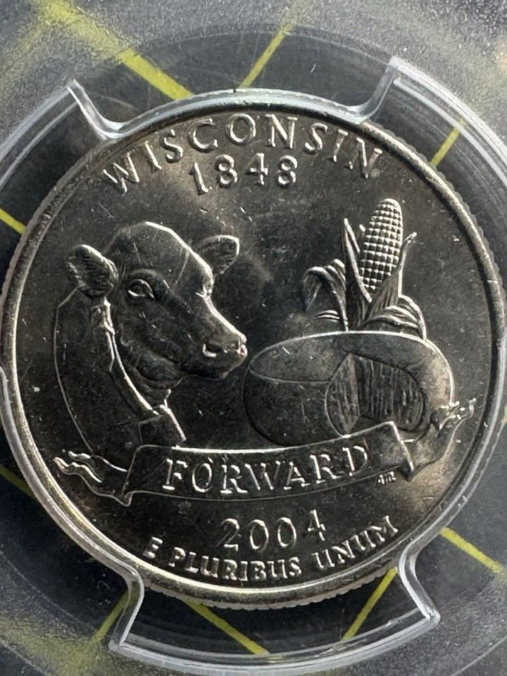 2004-D Wisconsin State Quarter 25c PCGS MS65, Extra Leaf Low Variety ...
