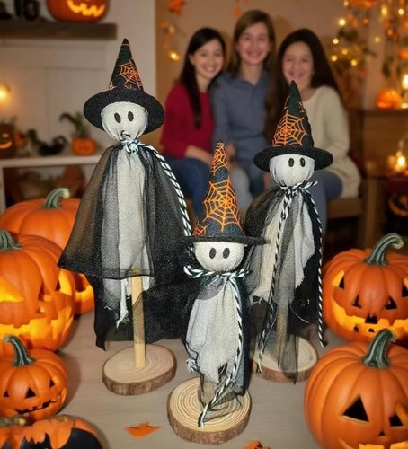 Wooden Ghost Halloween Decorations Indoor, Set of 3 Primitive Black | eBay