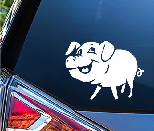 Smiling Happy Pig Cartoon White vinyl decal car truck window Laptop ...