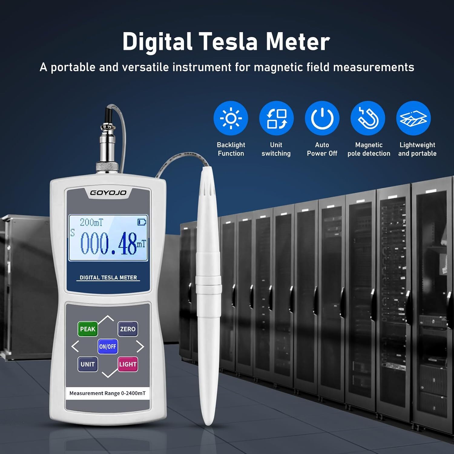 0-2400mT Digital Gauss Meter Surface Magnetic Field Tester +Multiple ...