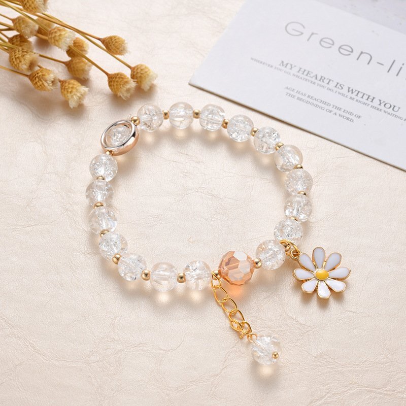 Fashion Crystal Daisy Flower Charm Lucky Bracelet Women Girls Party ...