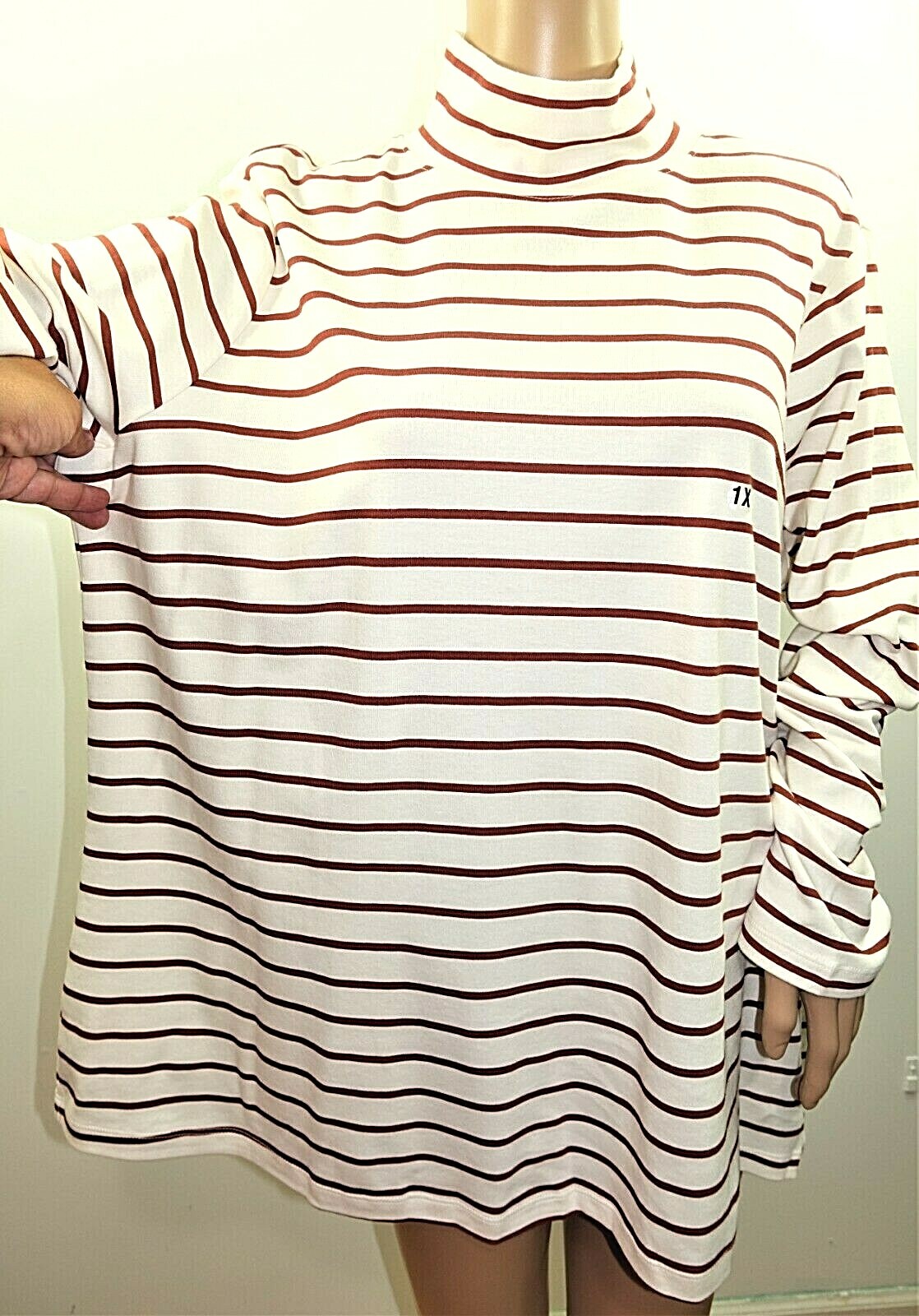 Laura Scott Women Plus Size 1x 2x 3x Mock Neck Striped Sweater Top ...