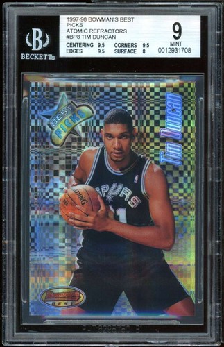 Tim Duncan Rookie 1997-98 Bowman's Best Picks Atomic Refractor #bp8 BGS ...