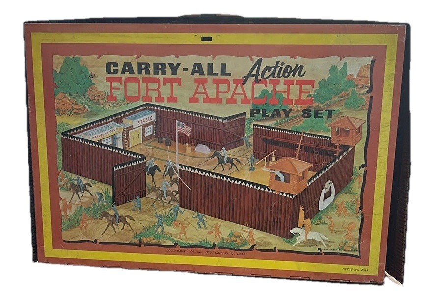 Vintage MARX FORT APACHE CARRY-ALL ACTION PARTIAL SET w/ TIN CASE #4685 ...