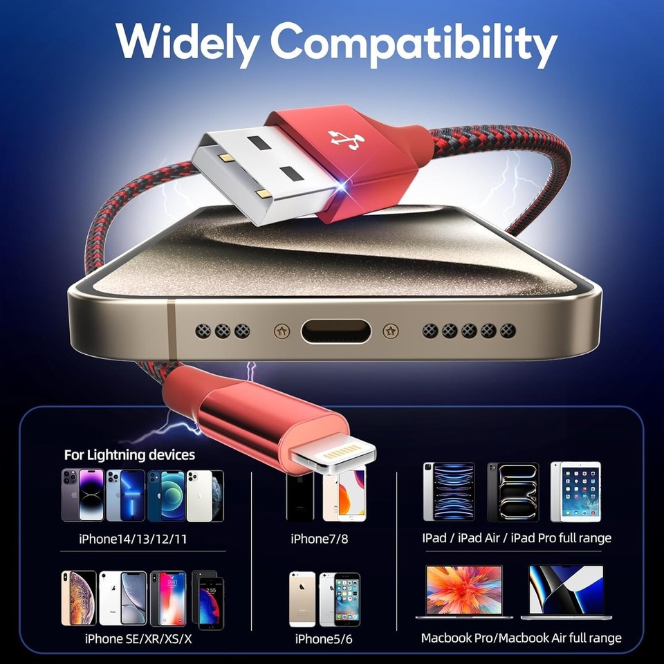 For iPhone Charger Cable Heavy Duty Braided USB Charging Lead Data Sync ...