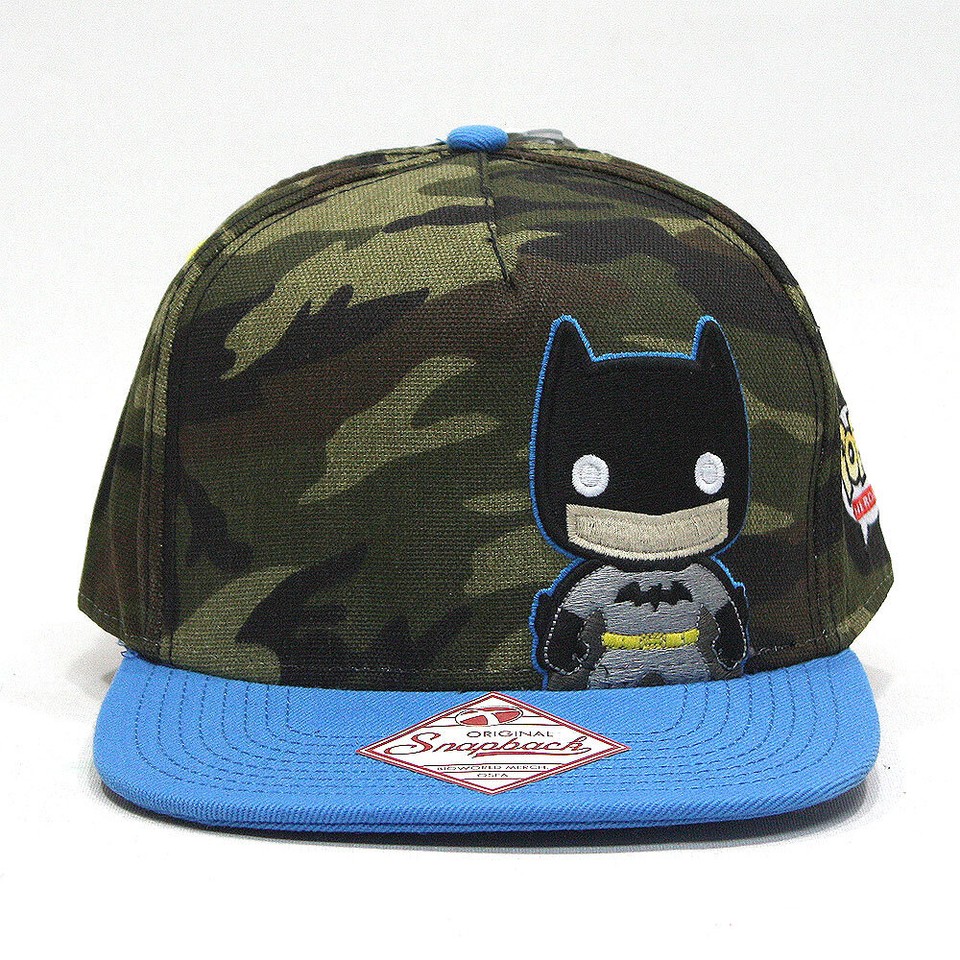 NWT Batman Logo Black Yellow Funko Camo Blue Snapback Flat Baseball Cap ...