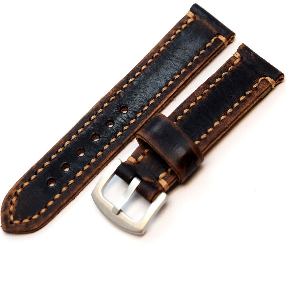 Vintage distressed leather watch strap 18-26 mm handcrafted veg tanned ...