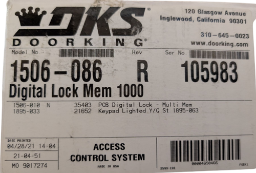 DKS Doorking 1506-086 Access Control System - includes digital, lighted ...
