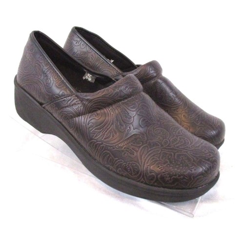 Safe T Step Comfort Womens Clog Shoe Slip Resistant Sz 10 Brown Floral ...