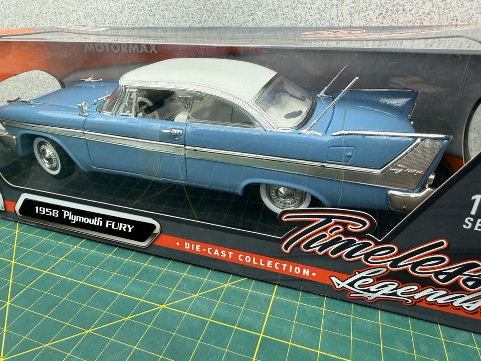 Motor Max 1958 Plymouth Fury Blue/White Timeless Legends 1:18 Die Cast ...