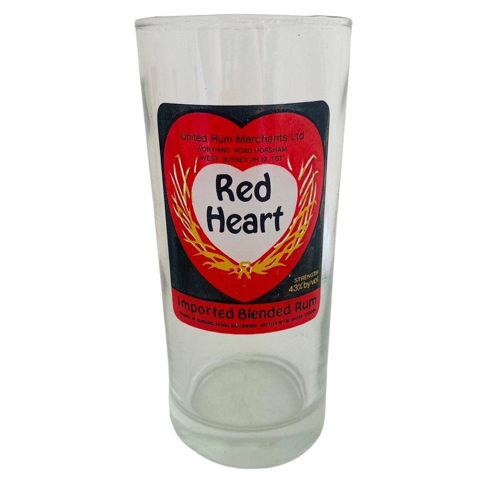 Red Heart Rum Glass x4 Vintage Tall Drinking Glasses Rare Jamaica Pub ...
