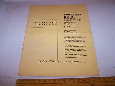 Vintage TURFMASTER Rotary Push Mower Instructions & Parts List RA18R ...