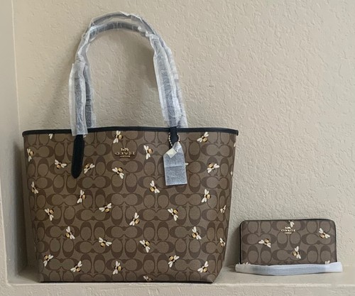 NWT Coach City Tote in Sig Canvas w/ Bee Print C8590 & Matching ...