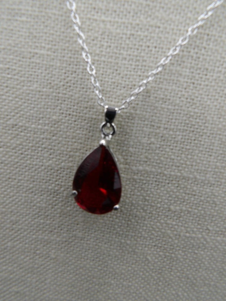 .925 STERLING SILVER TEAR DROP PENDANT WITN WITH CUBIC ZIRCONA RUBY | eBay