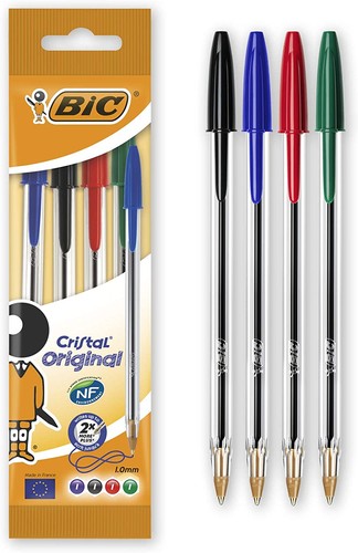 Bic Cristal Pack de 4 Stylos Bille 3086121601033 | eBay