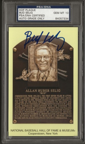 GEM MINT 10 Bud Selig Hall of Fame Plaque Postcard Signed Autographed ...