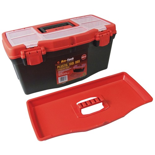 AMTECH 19" TOOL BOX WITH HANDLE TRAY DIY STORAGE PLASTIC TOOLBOX ...