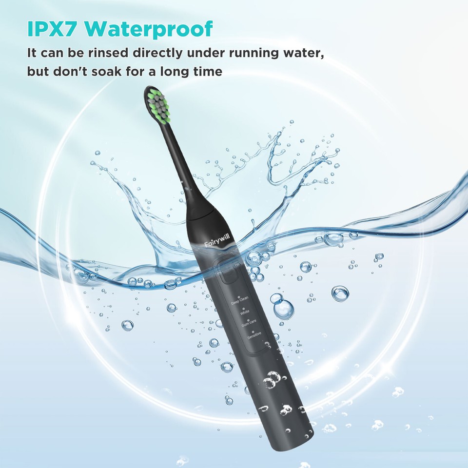 Fairywill Electric Toothbrush USB Rechargeable 8 Brush Heads 5 Modes ...