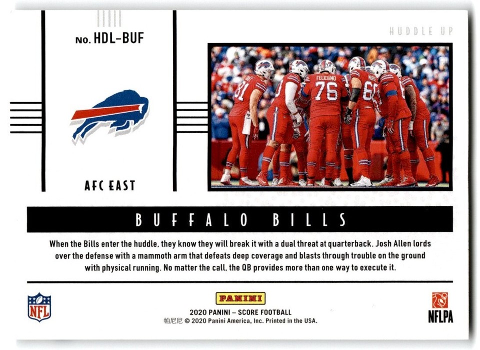 Buffalo Bills 2020 Panini Score Huddle Up Insert #HDL-BUF Buffalo Bills ...