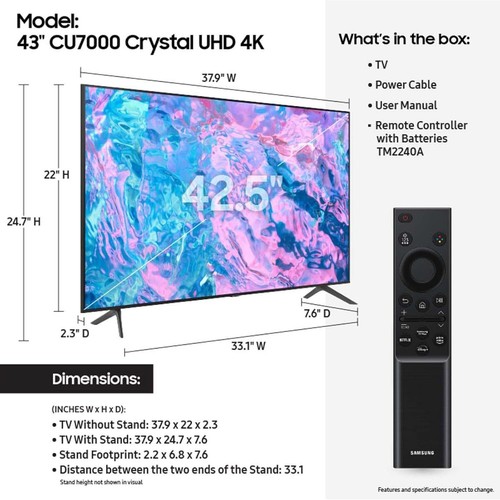Samsung 50" Inch Crystal UHD CU7000 Series HDR, Gaming Hub, Smart TV ...