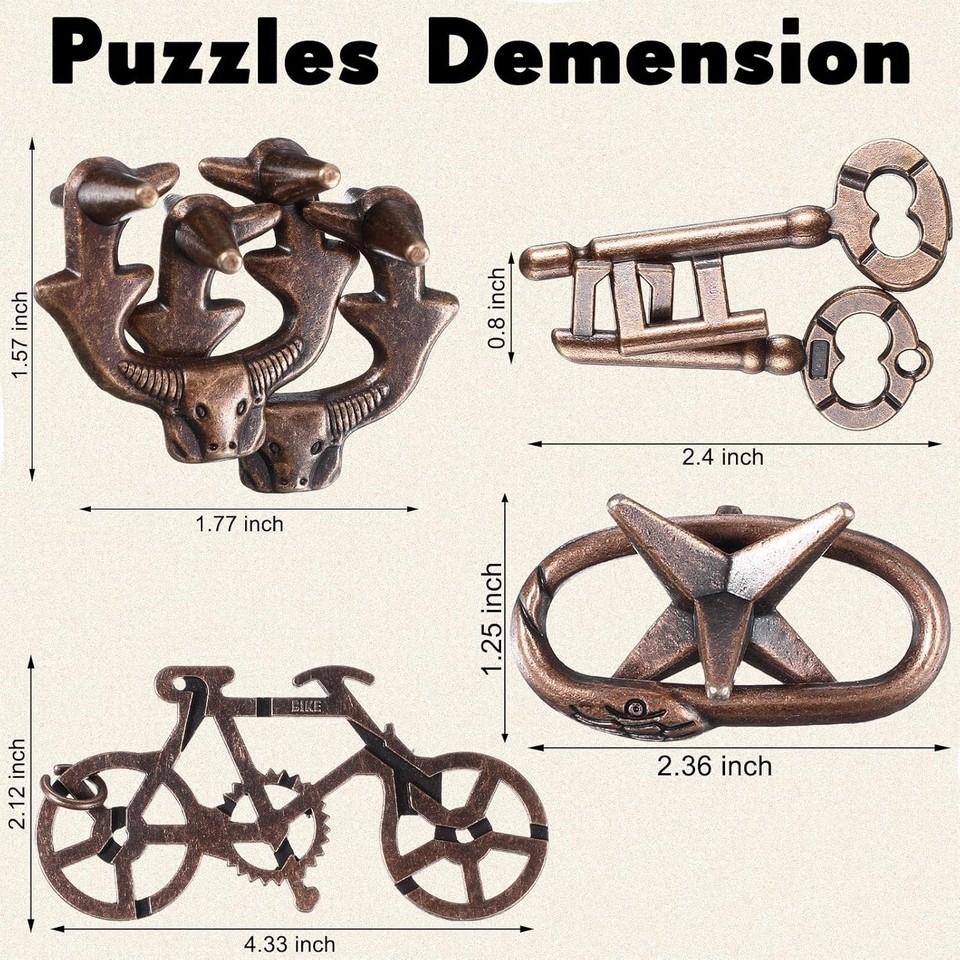 9 Pcs Metal Brain Teaser Puzzles Teaser 3D Steel Puzzle for Adults ...
