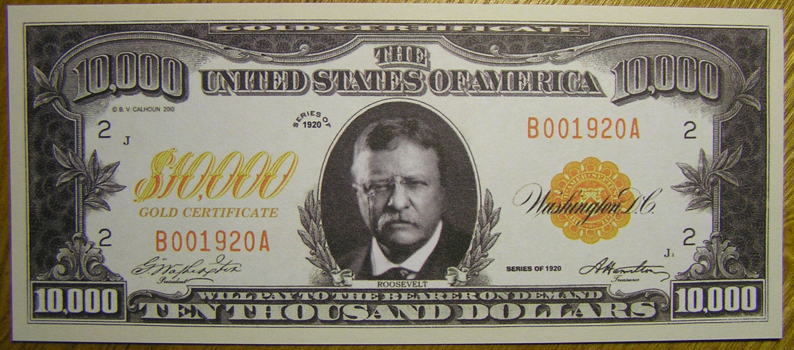 Theodore Roosevelt 10000 Dollars US USA Teddy Fun Play Money Gift Bill ...