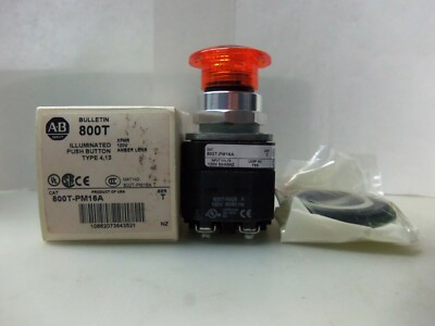 New Allen Bradley 800T-PM16A Illuminated Amber Push Button 120V Ser. T ...