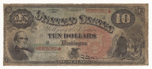 1869 $10 Dollar Bill Legal Tender Treasury RAINBOW NOTE - RARE! 262 ...