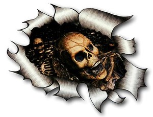 LARGE Ripped Torn Metal Look Design & Evil Skull Inside Gothic Motif ...