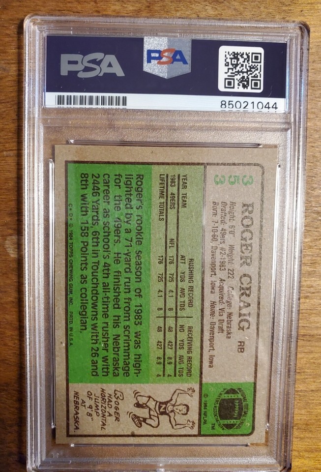 Roger Craig Rookie AUTO 1984 Topps #353 Inscribed 1000/1000 PSA ...