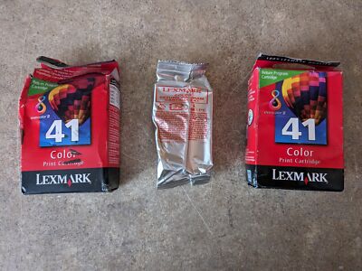 LOT OF 3 GENUINE LEXMARK 41 COLOUR INK CARTRIDGE 18Y0141E X4975 X4950 ...