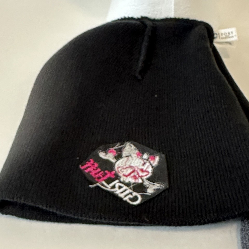 Girl Tuff Beanie Ski Cap Hat Black Embroidered Skull Logo Winter Snow ...
