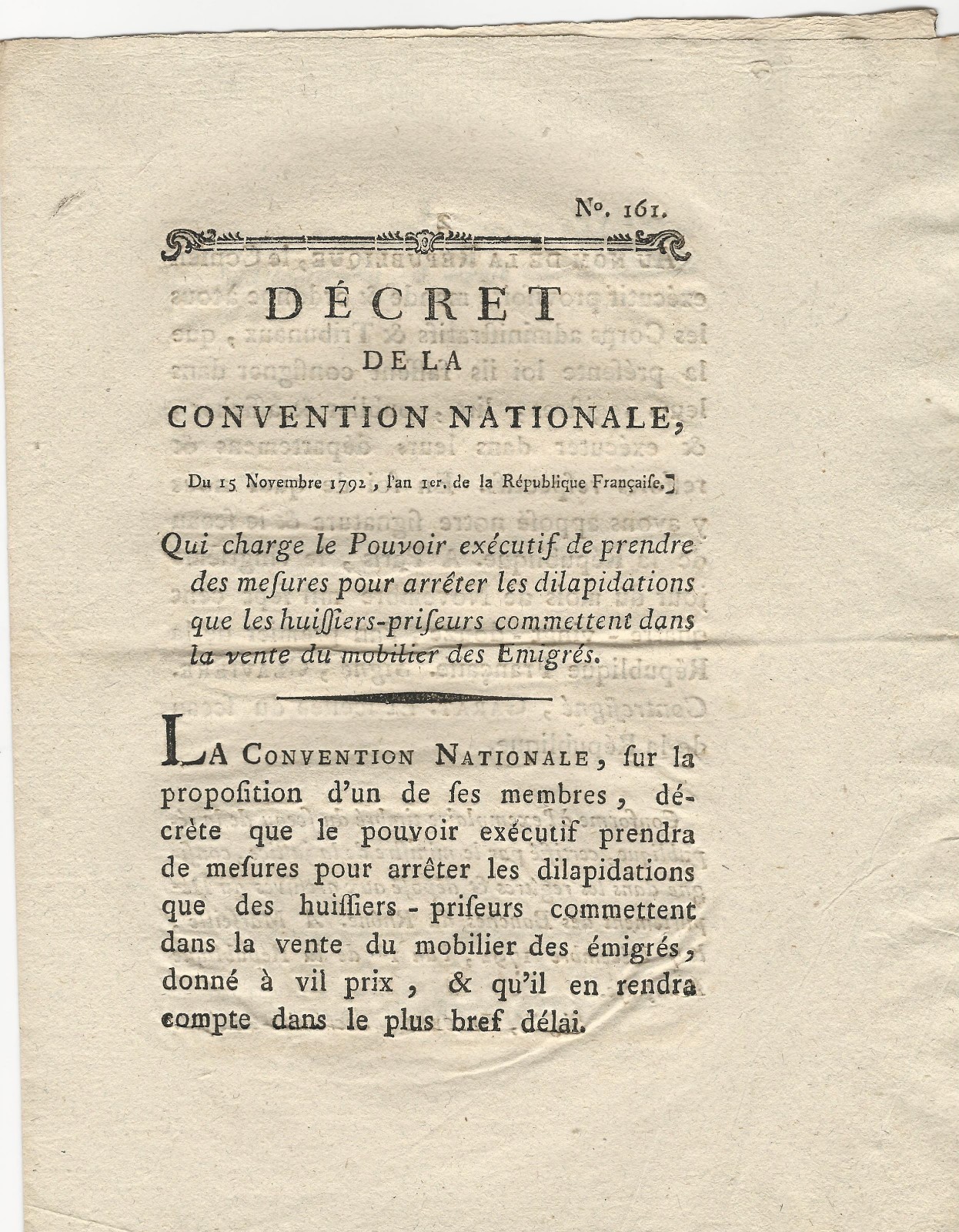 FRENCH REPUBLIC DECREE JANUARY 2, 1792 EMBEZZLEMENT of GOODS | eBay