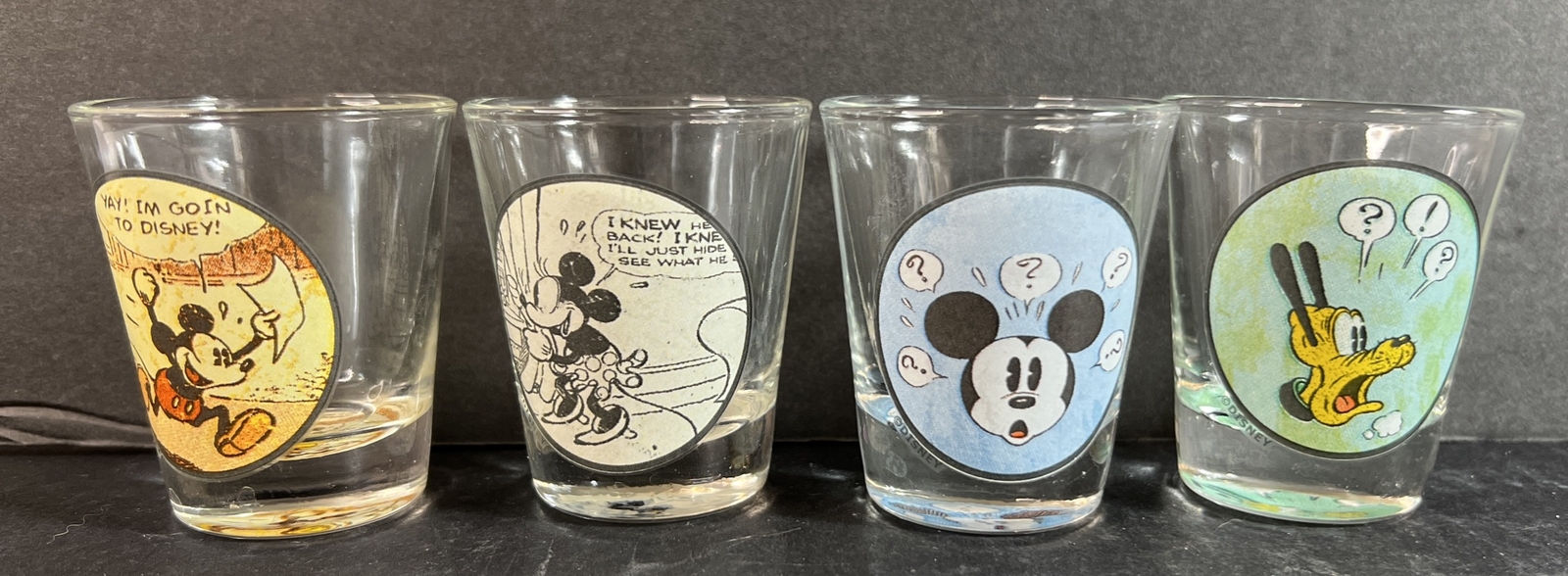 RARE SET OF 4 WALT DISNEY WORLD PARK MICKEY MINNIE PLUTO SHOT GLASSES ...