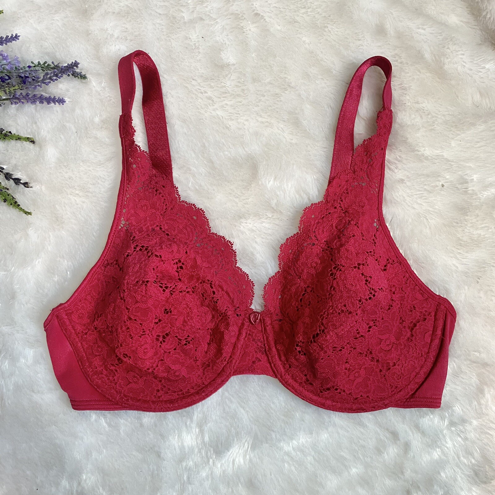Playtex Vintage 90s Red Lace T Shirt Bra Size 36C Underwire Support ...